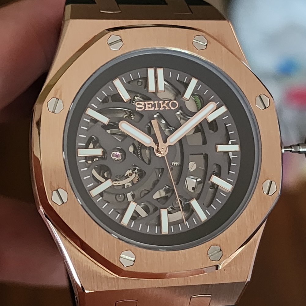 Custom Seiko Mod Skeleton Rose Gold Nh72a Automatic - Gem